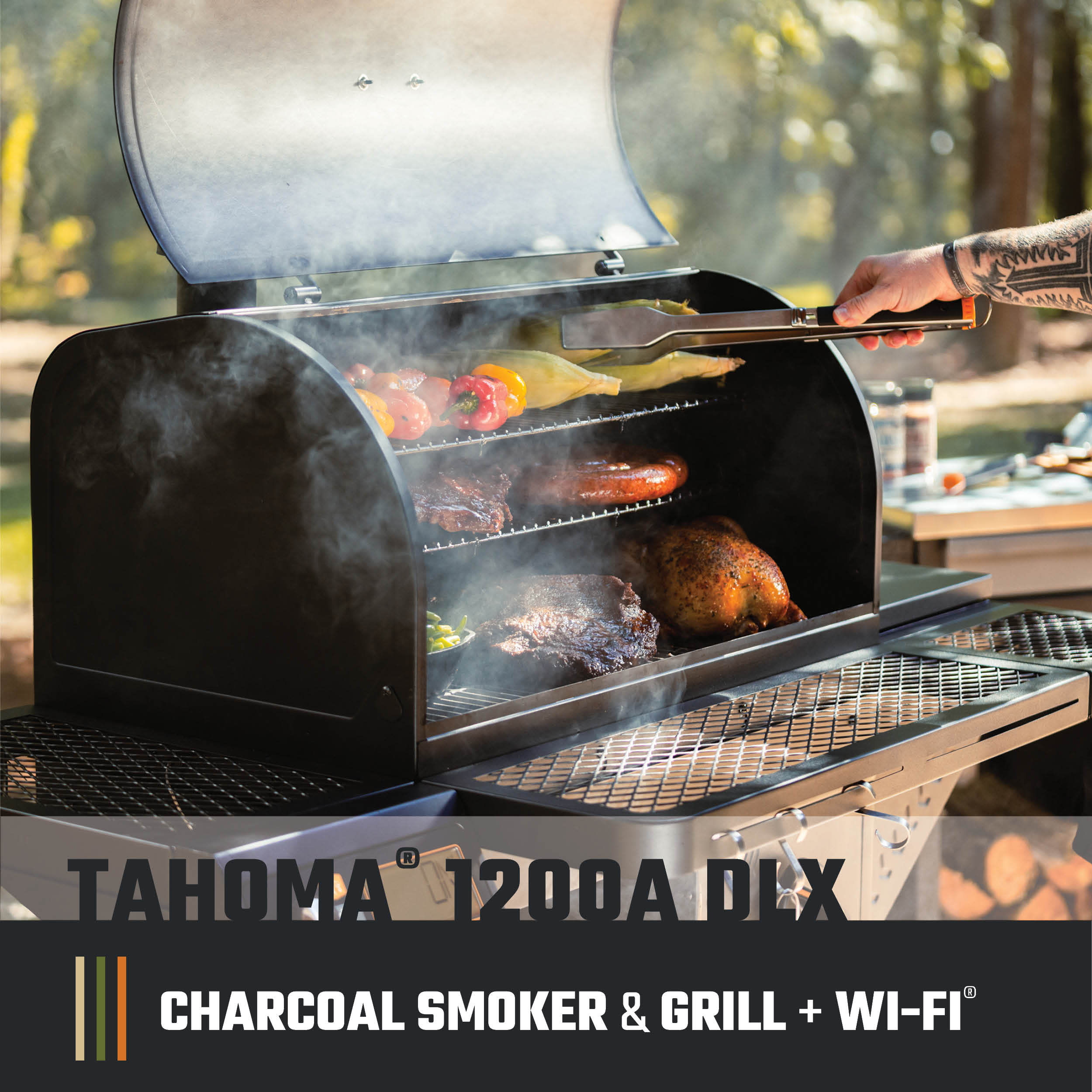Tahoma® 1200A DLX Auto-Feed Charcoal Smoker & Grill + Wi-Fi®